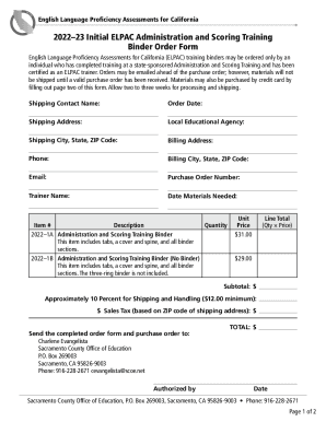 Fillable Online Initial ELPAC Binder Order Form Fax Email Print - pdfFiller