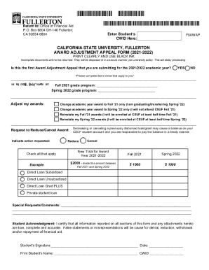 Fillable Online Award Adjustment Appeal Form Fax Email Print - pdfFiller