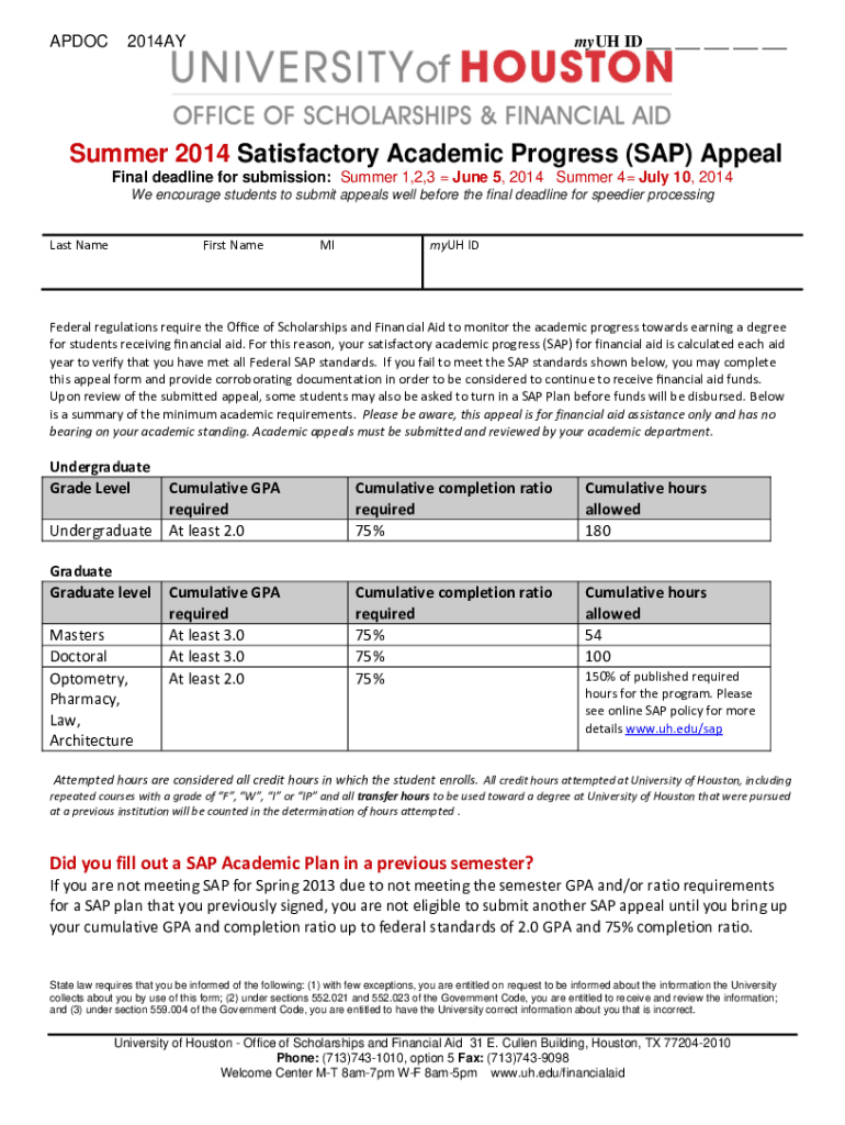 Fillable Online 2013-2014 Satisfactory Academic Progress SAP (SAP) Appeal ... Fax Email Print ...