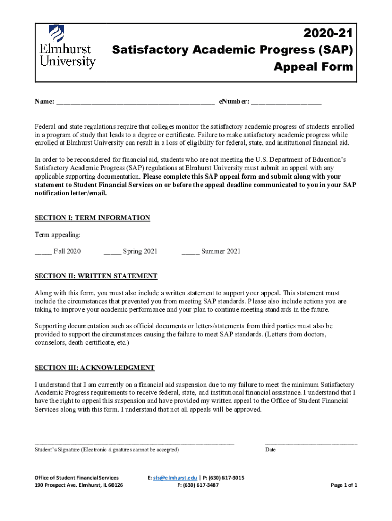 Fillable Online PDF Financial Aid Satisfactory Academic Progress Appeal Form Fax Email Print ...