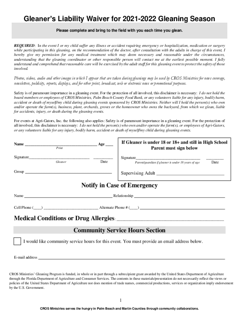 Fillable Online Fillable Online crosministries CROS Required Waiver ...