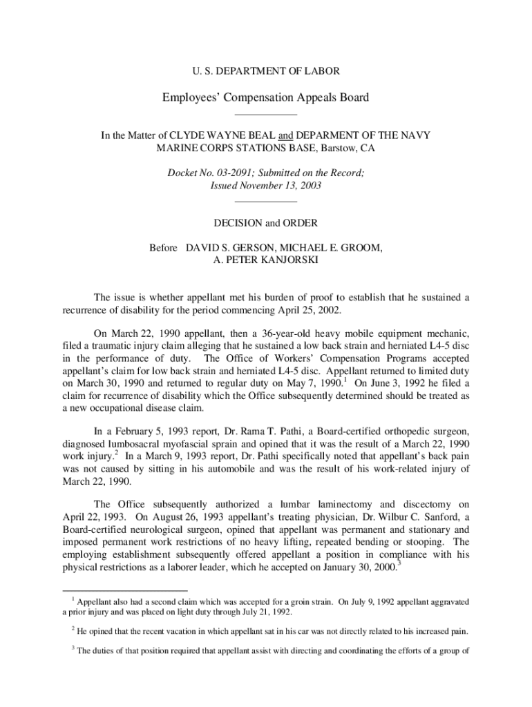 Fillable Online 03-2091: CLYDE WAYNE BEAL and DEPARMENT OF THE NA ...