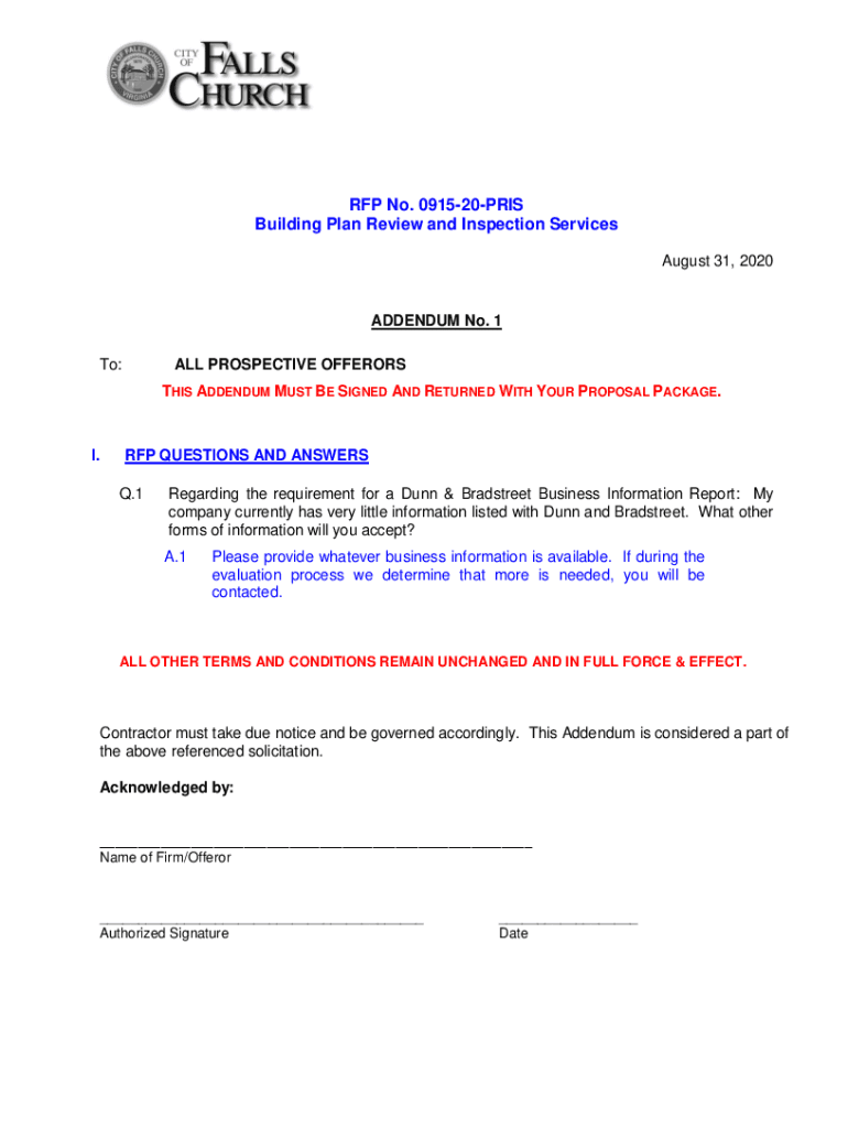 Fillable Online RFP No. 0915-20-PRIS Building Plan Review and ...