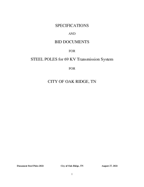 Fillable Online orrecparks oakridgetn SPECIFICATIONS BID DOCUMENTS STEEL POLES for 69 KV ... Fax ...