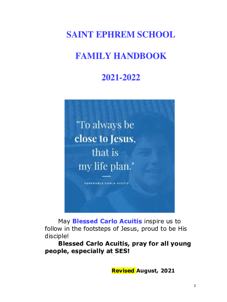 Fillable Online Saint Ephrem School FAMILY HANDBOOK ENROLLMENT ...