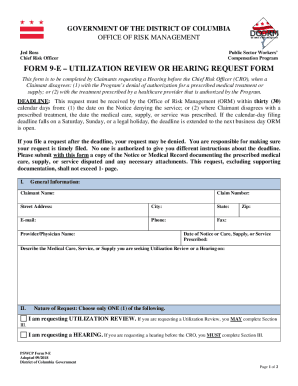 Fillable Online orm dc FORM 9-E UTILIZATION REVIEW OR HEARING REQUEST ...