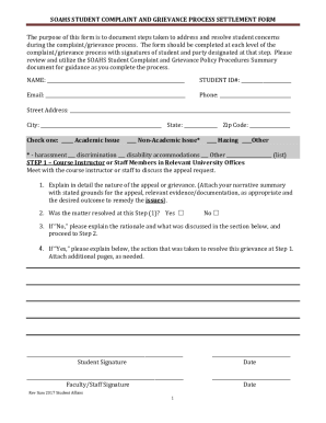 Fillable Online Fill - Free fillable Student Complaint/Grievance Form ...