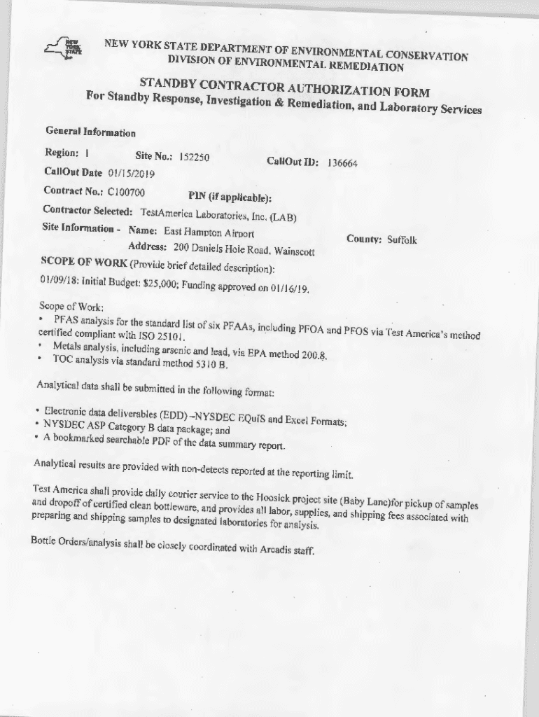 Fillable Online STANDBY CONTRACTOR AUTHORIZATION FORM For Standby ...