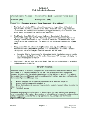 Fillable Online Exhibit A-1 Work Authorization Example Fax Email Print ...
