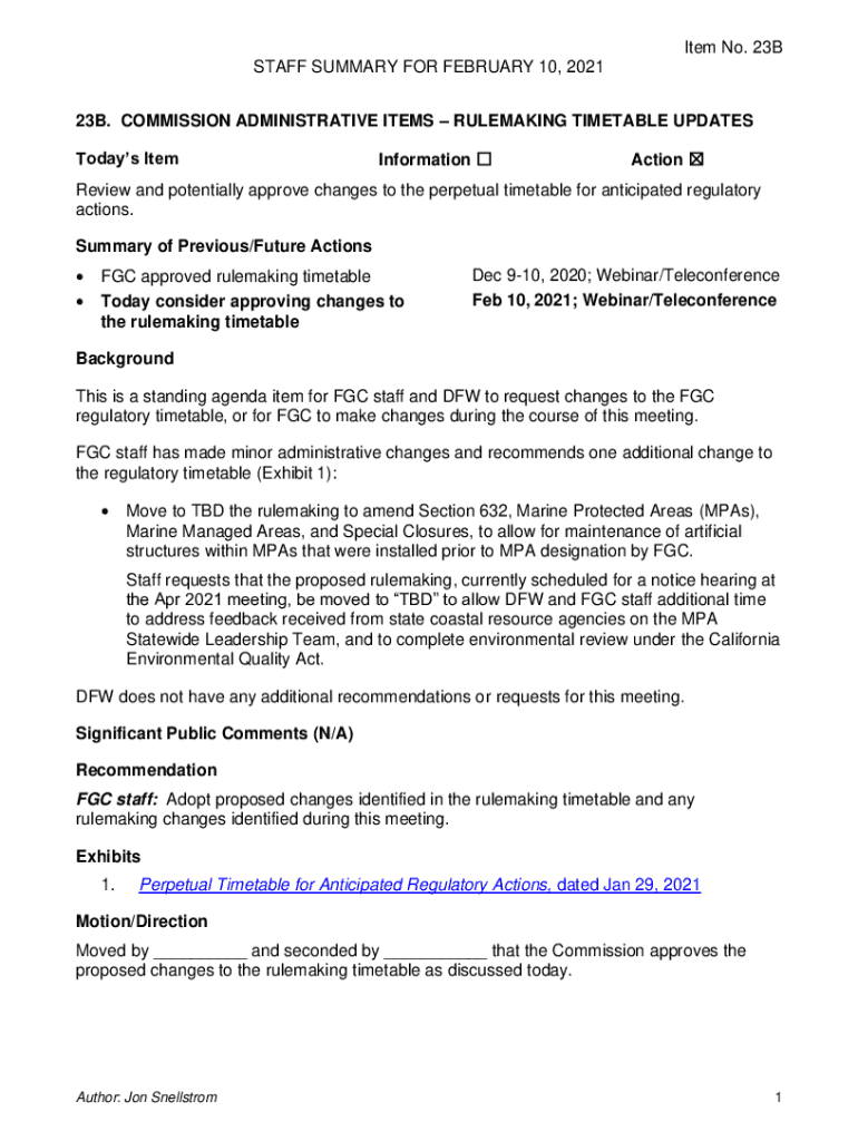 Fillable Online 23B. COMMISSION ADMINISTRATIVE ITEMS RULEMAKING ...