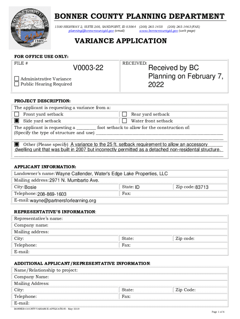Fillable Online Contact Us - Bonner County, Idaho Fax Email Print - pdfFiller