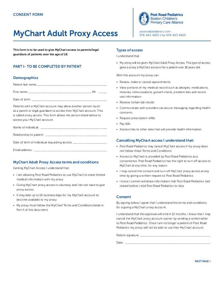 Fillable Online MyChart Proxy Access Consent (142392) Fax Email Print - pdfFiller