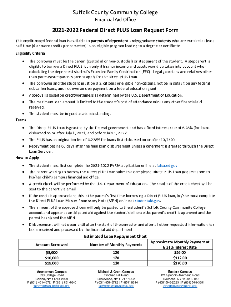 Fillable Online 2122 Federal Direct PLUS Loan Request Form. 2122 Federal Direct PLUS Loan ...