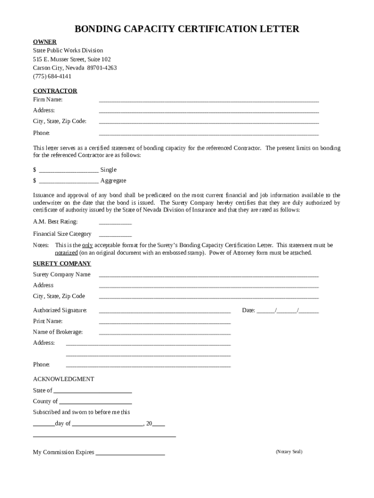 Bonding Capacity Letter Completed Sample ClausesLaw Insider Doc ...
