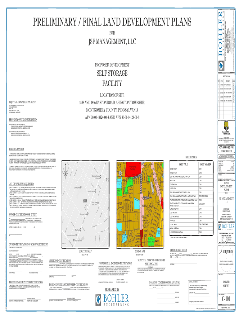 Fillable Online PRELIMINARY / FINAL LAND DEVELOPMENT PLANS SITE CIVIL ...