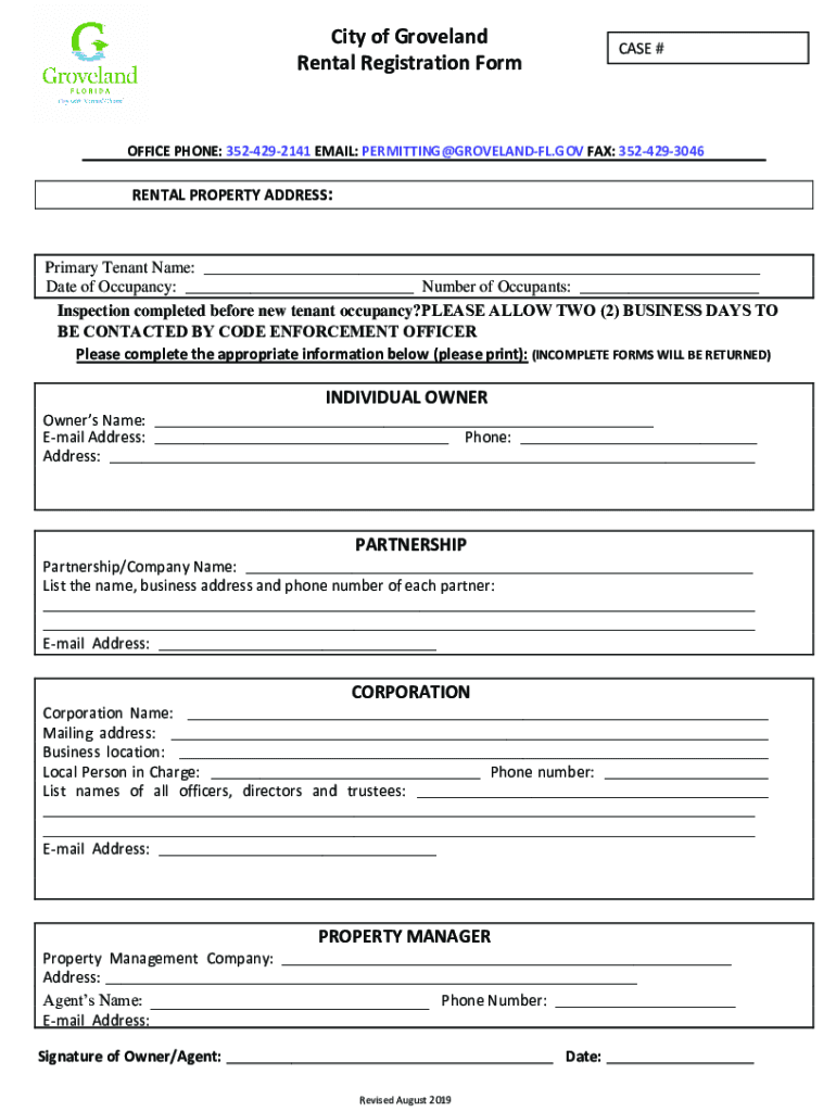 Fillable Online City of Groveland Rental Registration Form Fax Email ...