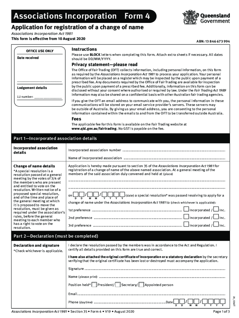 Fillable Online Application to change name (Form 4) - publications.qld ...