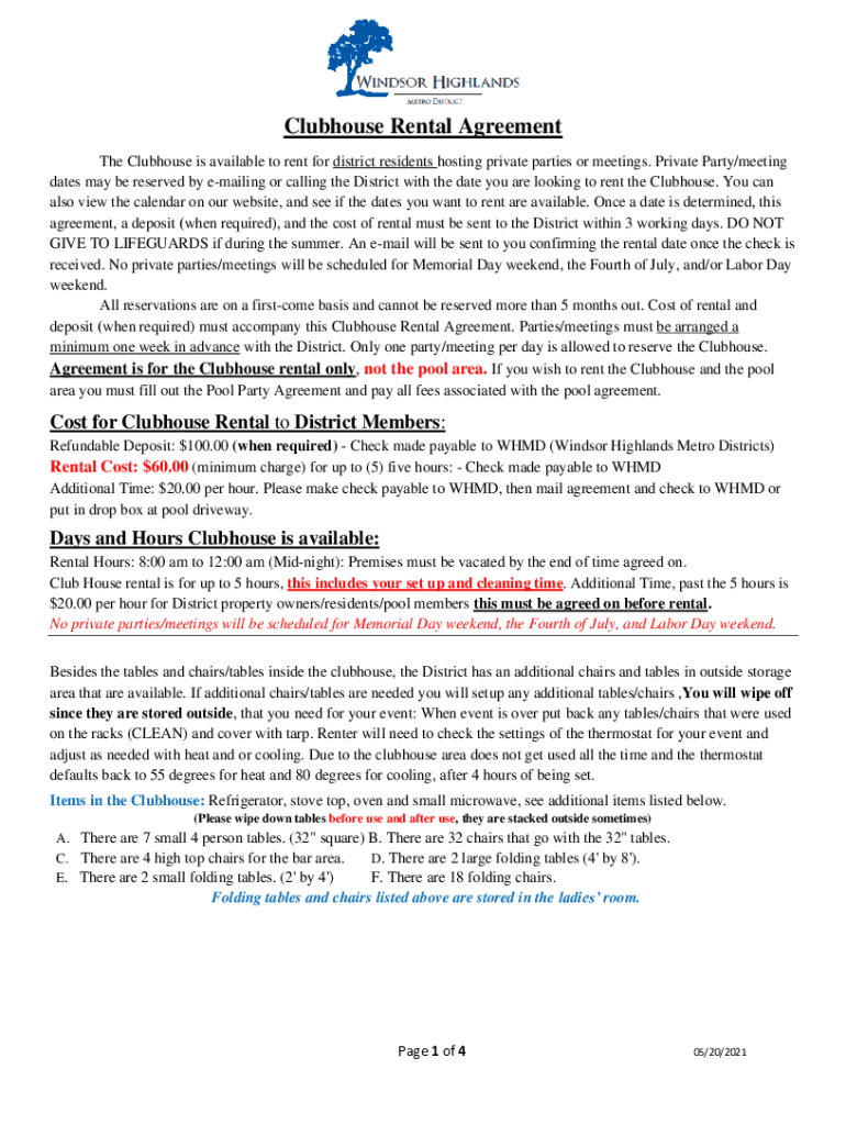 Fillable Online Clubhouse Rental Agreement Sample ContractsLaw Insider ...