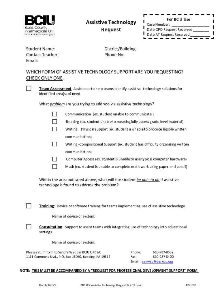 Fillable Online Assistive Technology Services Request Form Fax Email ...