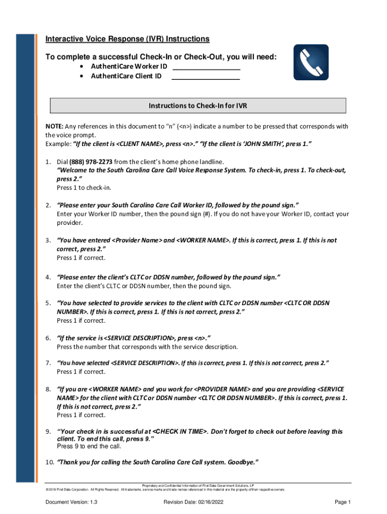 Fillable Online Interactive Voice Response (IVR) Instructions To ...