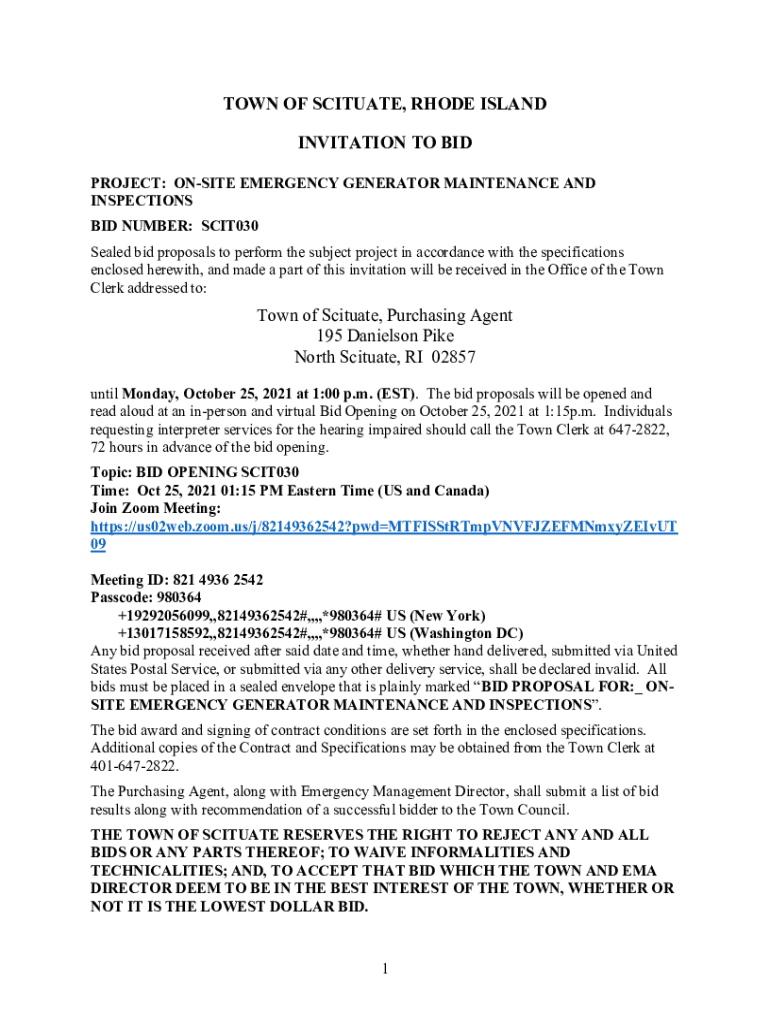 Fillable Online SCIT030 ON-SITE EMERGENCY GENERATOR MAINTENANCE AND ...