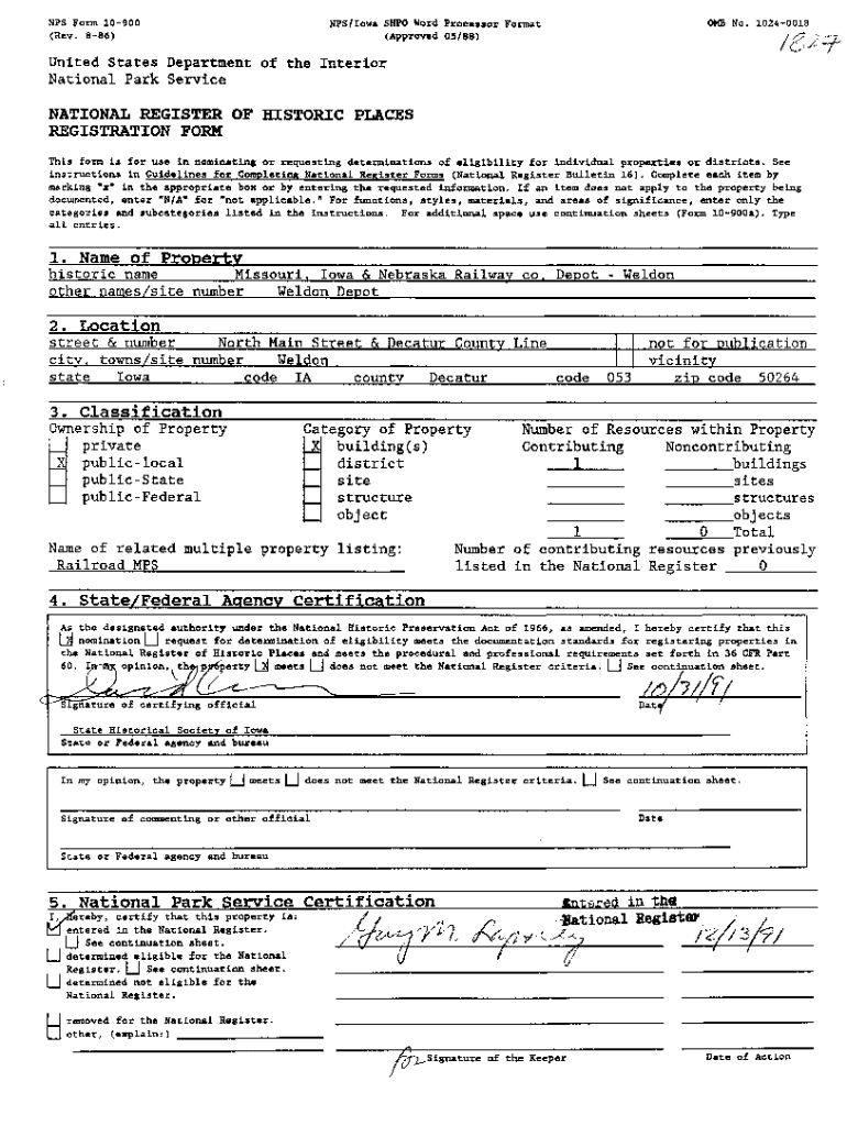 Fillable Online NFS Form 10-900 (Approved 5/88) UNITED STATES ...