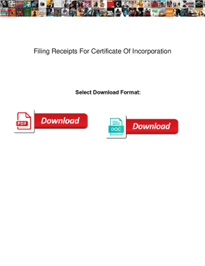 Fillable Online Filing Receipts For Certificate Of Incorporation ...