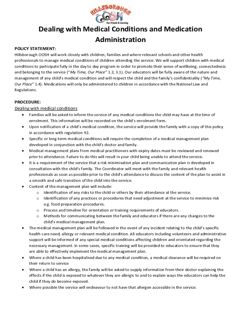 Fillable Online Dealing with Medical Conditions and Medication ...