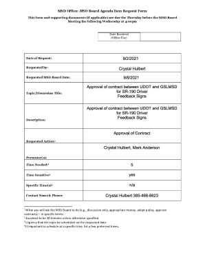 Fillable Online MSD Office: MSD Board Agenda Item Request Form Fax ...