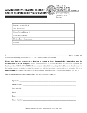 Fillable Online Administrative Hearing Request Safety Responsibility ...