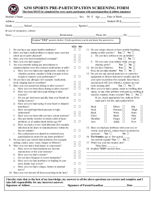 Fillable Online Preparticipation Sports Physical Form - Fill and Sign ...