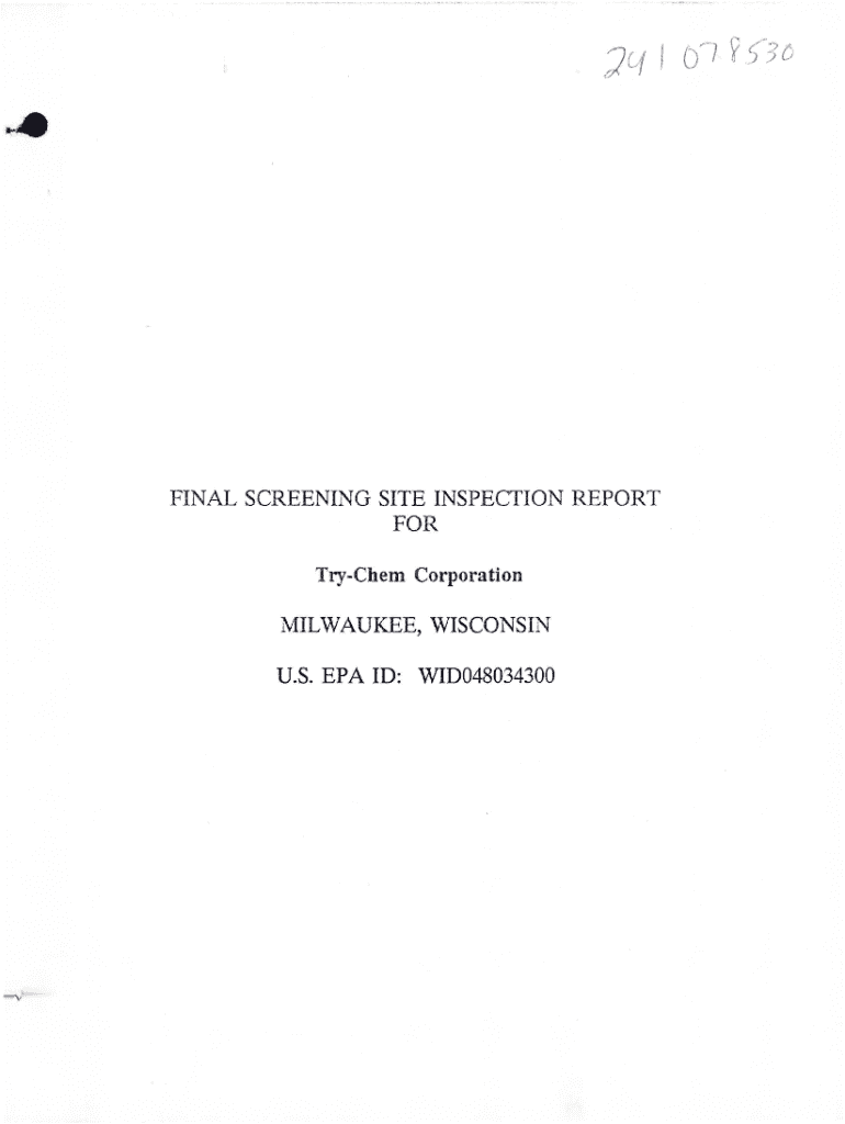 Fillable Online dnr wi FINAL SCREENING SITE INSPECTION REPORT FOR ...