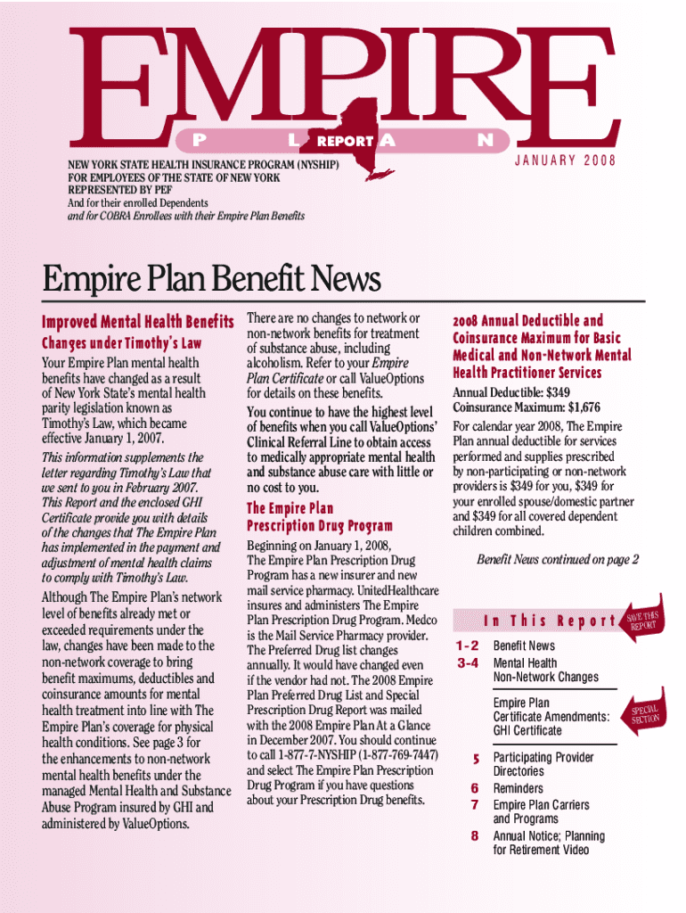 Fillable Online P L A N REPORT NEW YORK STATE HEALTH INSURANCE PROGRAM ...