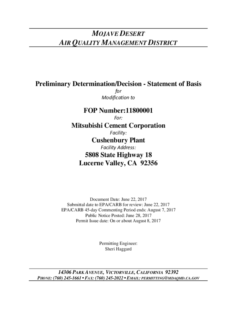 Fillable Online Preliminary Determination/Decision - Statement of Basis FOP ... Fax Email Print ...