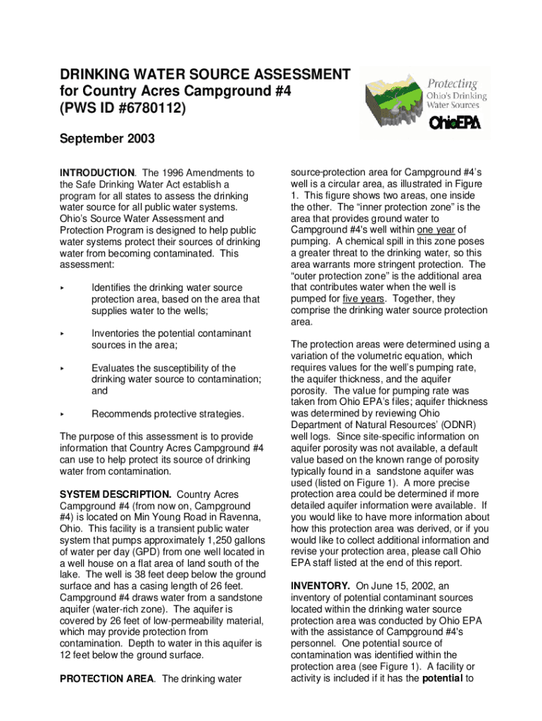 Fillable Online wwwapp epa ohio DRINKING WATER SOURCE ASSESSMENT for Country Acres ... Fax Email ...