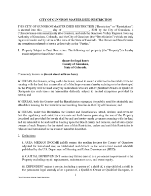 Fillable Online CITY OF GUNNISON MASTER DEED RESTRICTION Fax Email ...