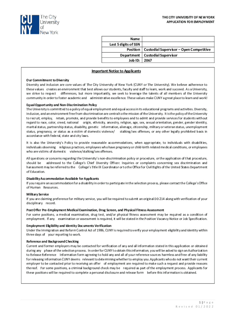 Fillable Online cuny cpshr THE CITY UNIVERSITY OF NEW YORK EMPLOYMENT ...