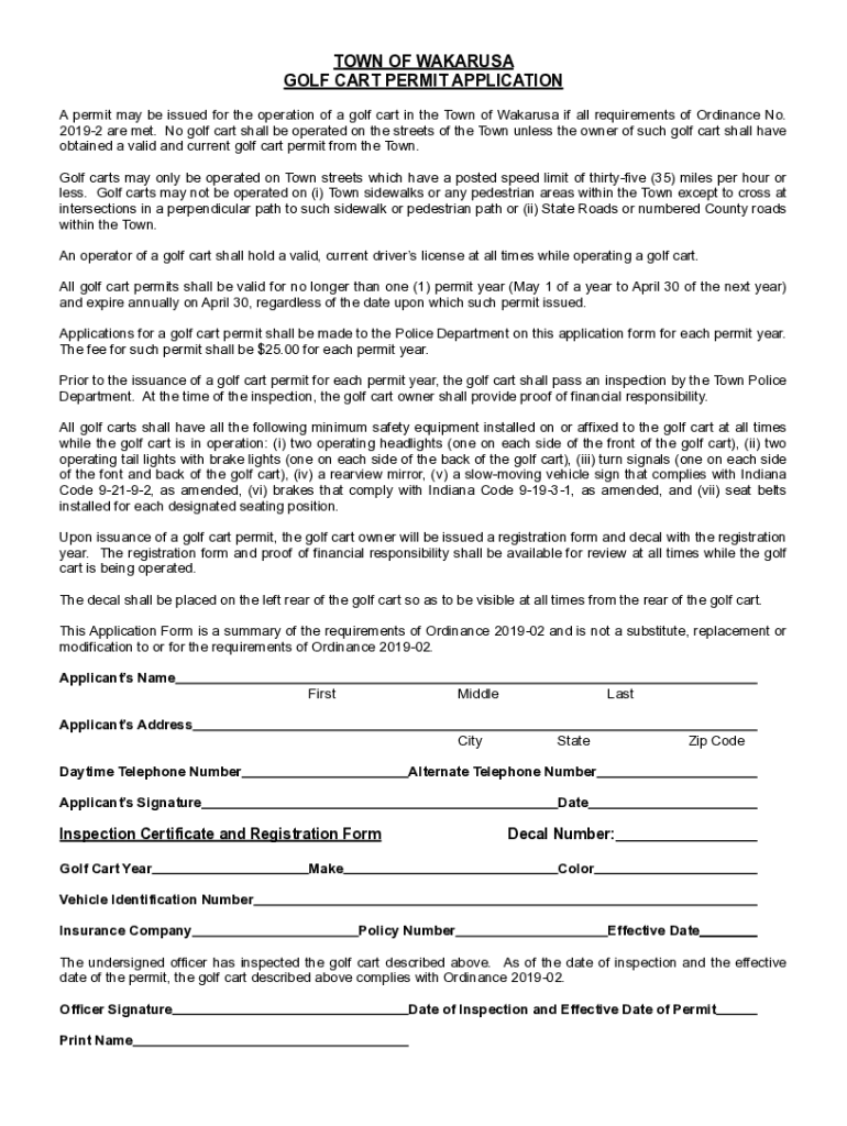 Fillable Online Golf Cart Ordinance Application Form Fax Email Print ...