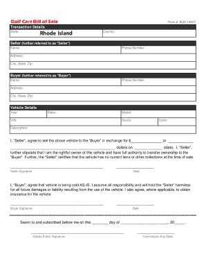 Fillable Online Bill of Sale Golf Cart - sellingdocs.com Fax Email ...