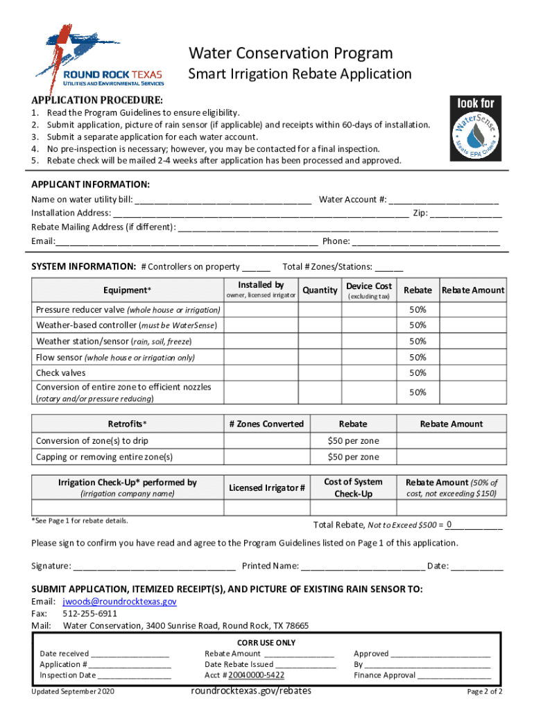 Fillable Online Water Conservation Program - Smart Irrigation Rebate ...