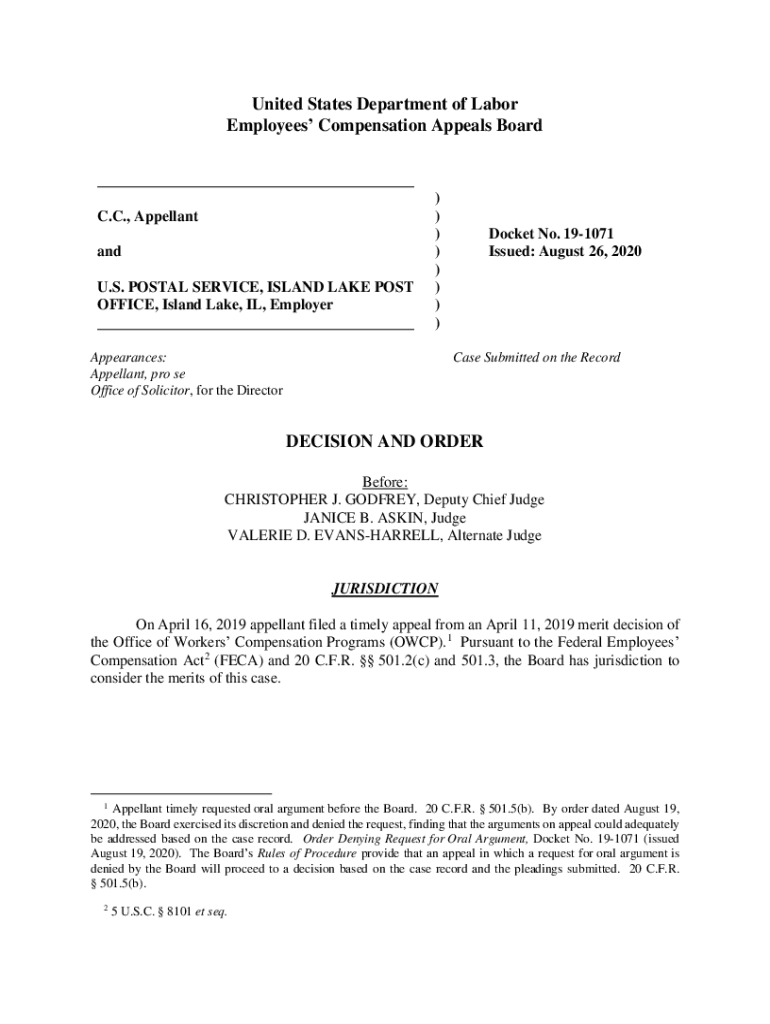 Fillable Online 19-1071: C.C. and U.S. POSTAL SERVICE, ISLAND LAK ...