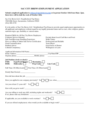 Fillable Online SAC CITY BREWS EMPLOYMENT APPLICATION Fax Email Print ...