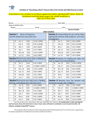 Fillable Online Schedule of Becoming a Mom Classes held at the Family ...