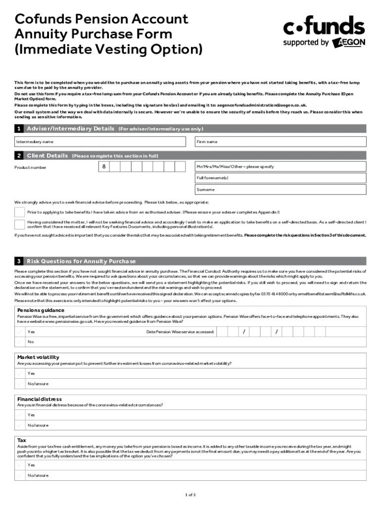 Fillable Online Cofunds Pension Account Flexi-access Drawdown ...