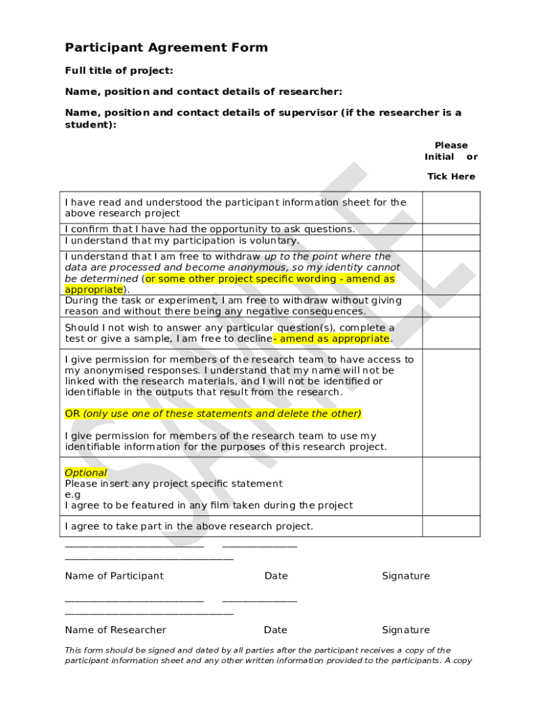Sample Participant Agreement (Parent) - blogs bournemouth ac Doc ...