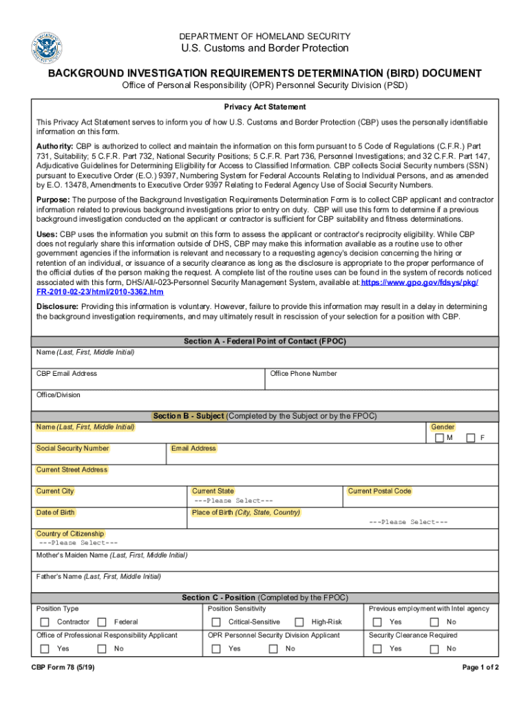Fillable Online DEPARTMENT OF HOMELAND SECURITY - US Customs and ...