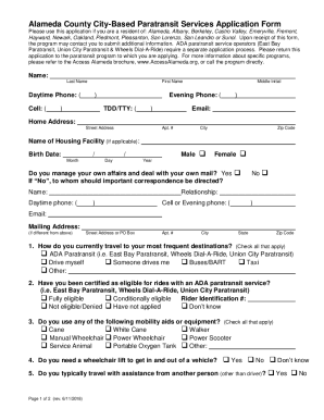 Fillable Online Alameda County City Paratransit Services Application ...