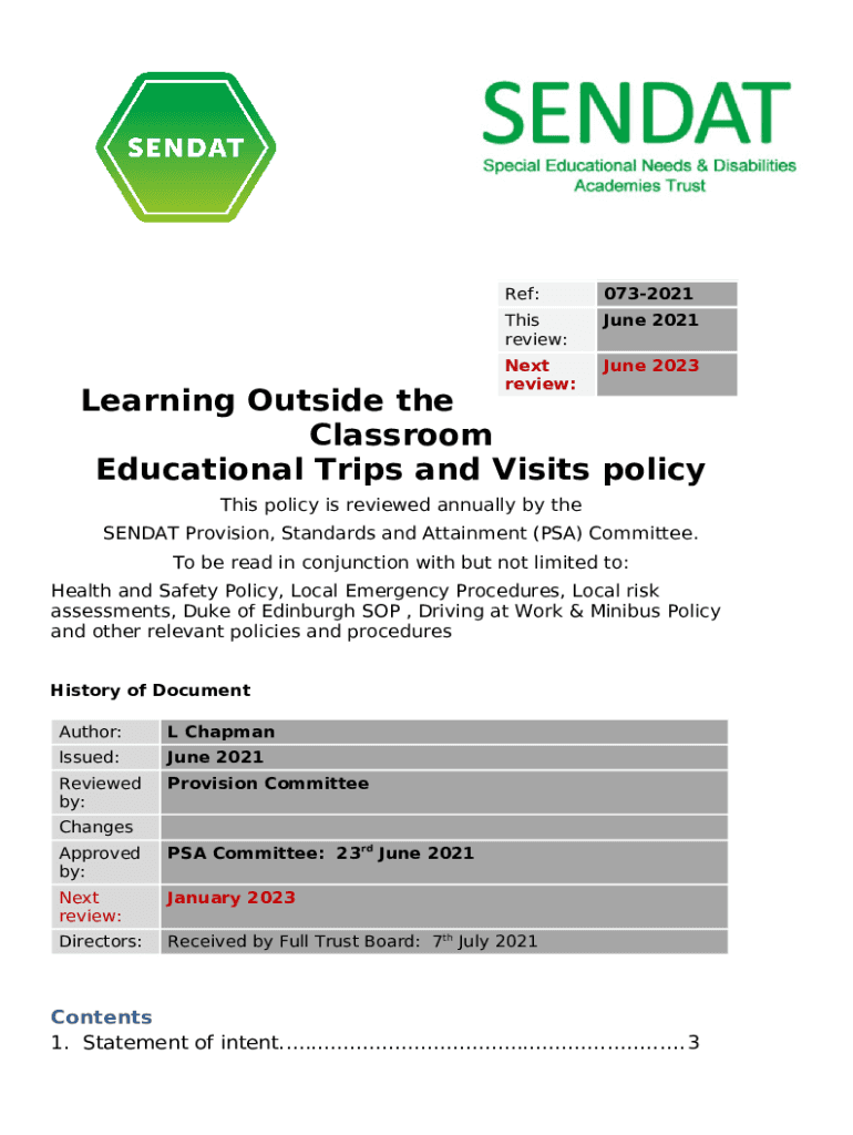 Model School Policy on Educational Visits Doc Template | pdfFiller
