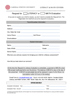 Fillable Online Request for Literacy and Math Evaluation - Rev April ...