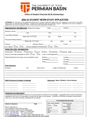 Fillable Online Federal Work-Study Application Form Undergraduate ...